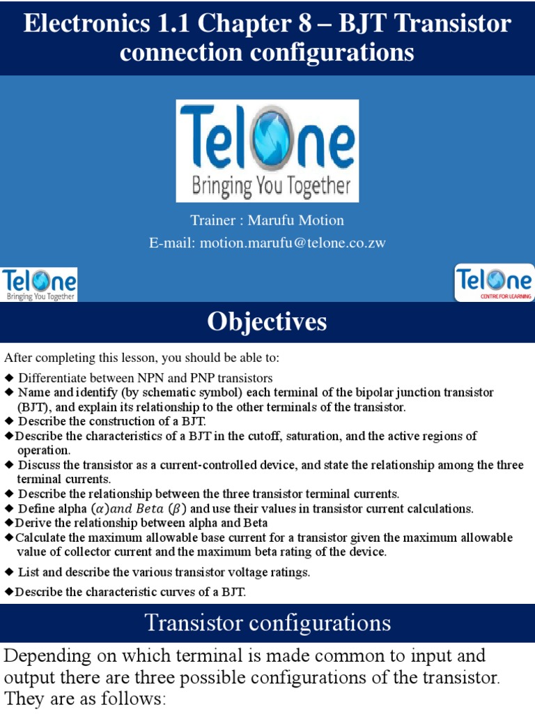 Electronics-I.1 - Chapter 8 BJT Common Transistors Connection ...