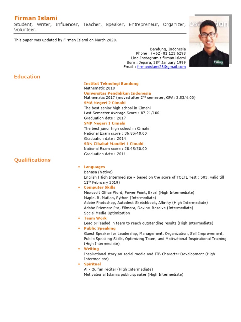 CV - Firman Islami - Kuliah | PDF | Career & Growth | Social Science