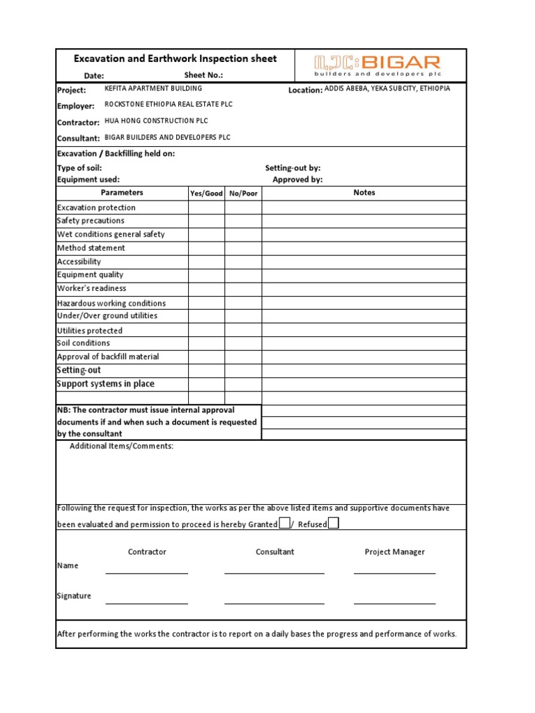 01 Excavation and Earth Work Inspection | PDF