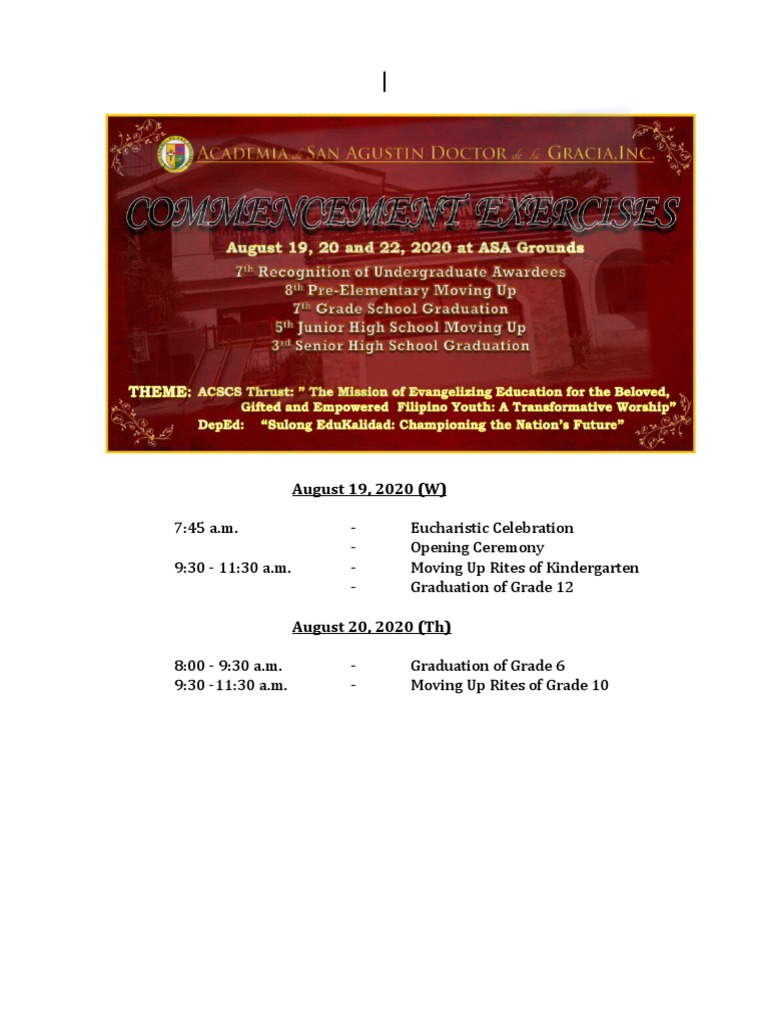 Final Kinder And Shs 6 And 10 2019 2020 Booklet Commencement Exercises