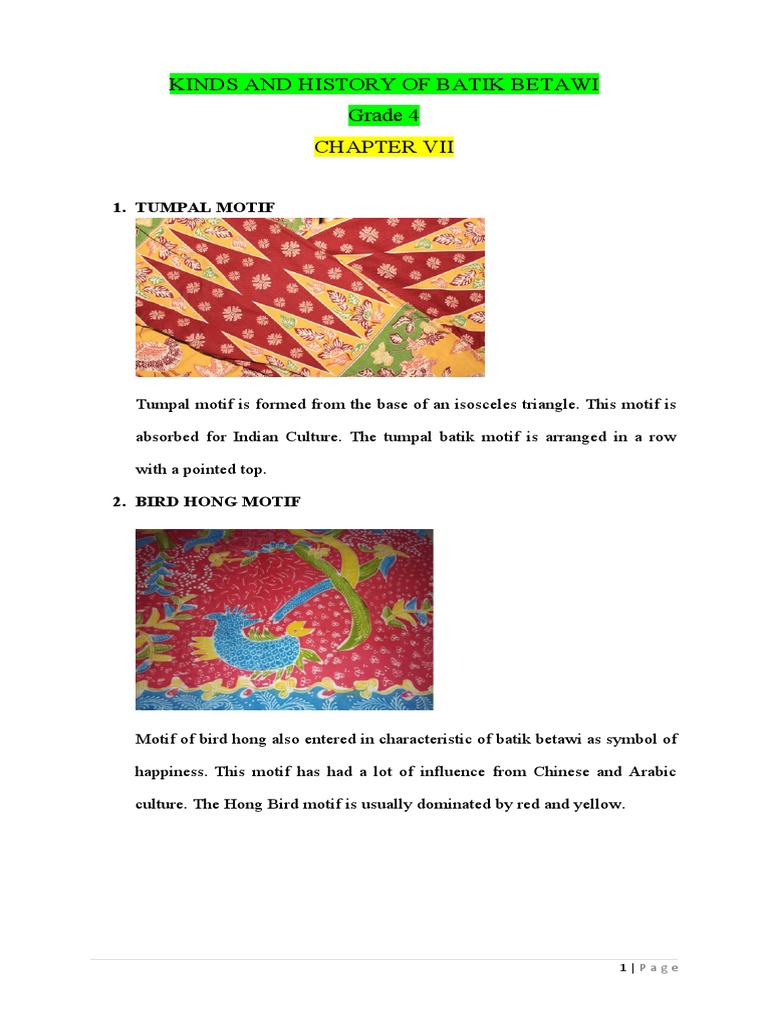 Kinds and History of Batik Betawi Grade 4: 1. Tumpal Motif | PDF