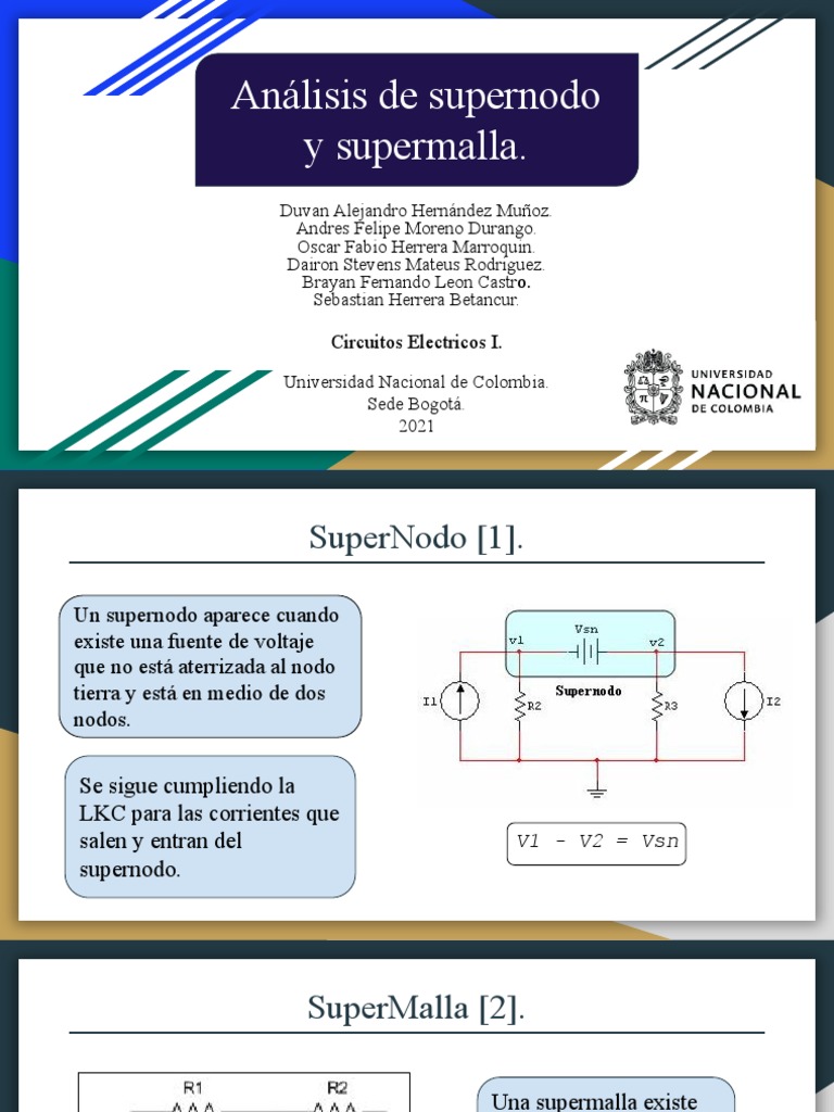 Análisis de Supernodos y Supermallas | PDF | Red eléctrica | Fuerza