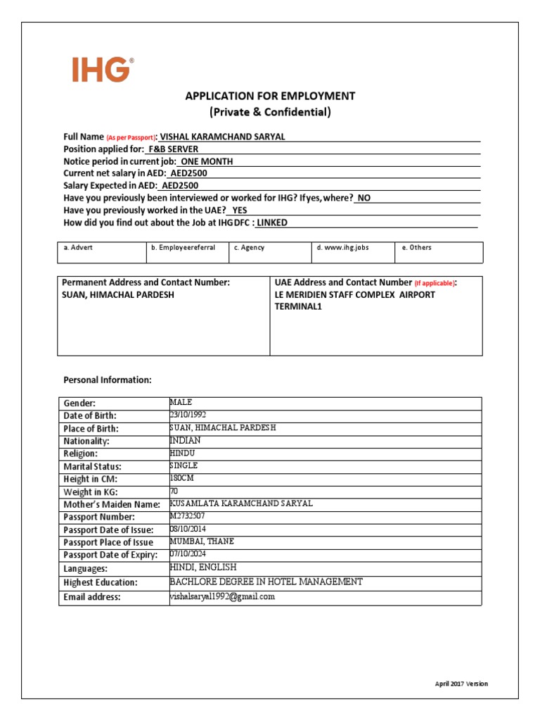 IHG Application For Employment | PDF
