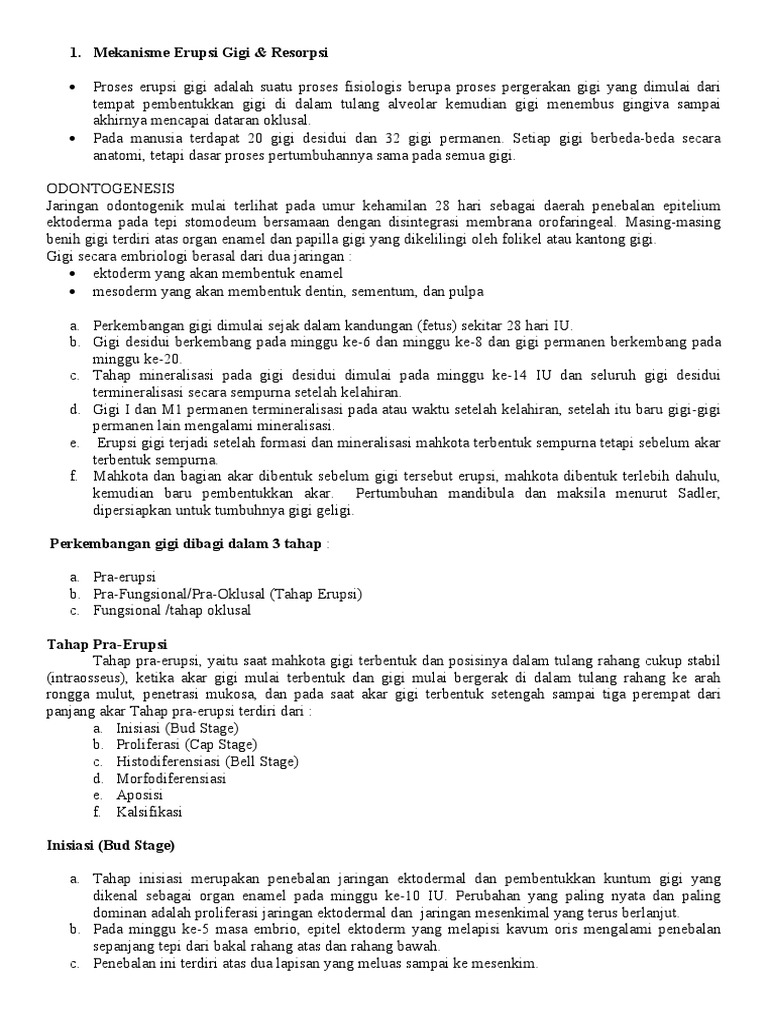 Mekanisme Erupsi Gigi | PDF