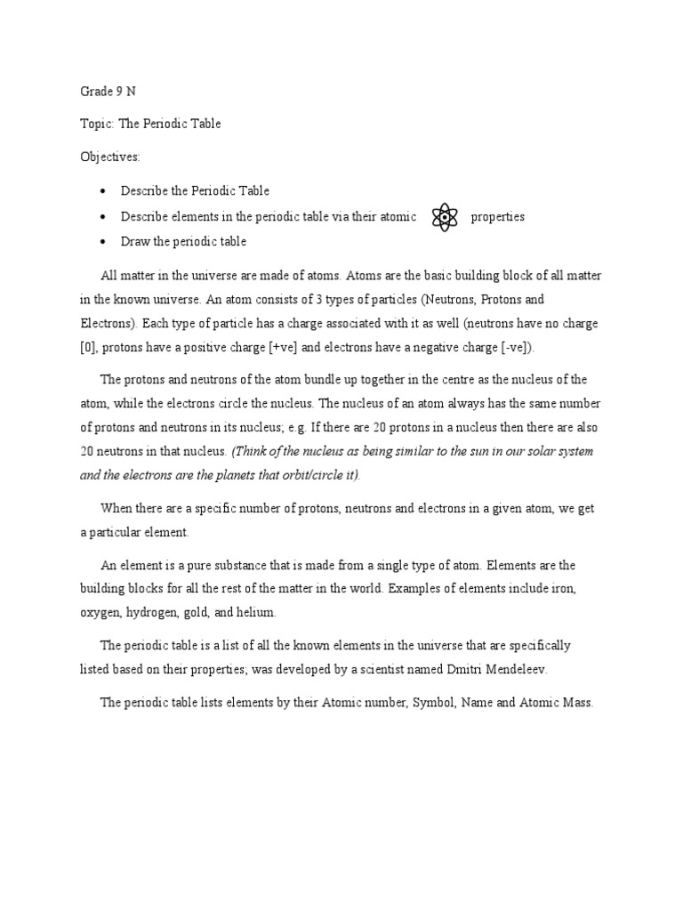 Elements Grade 9 | PDF | Chemical Elements | Atoms