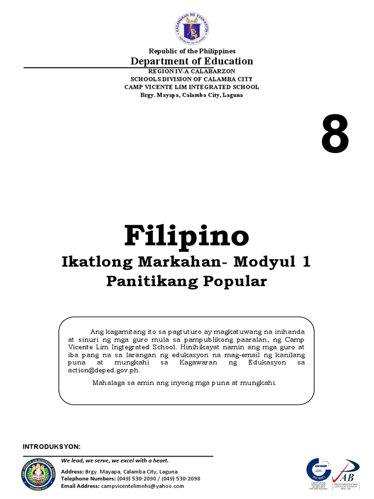 Modyul 3.1 Panitikang Popular | PDF