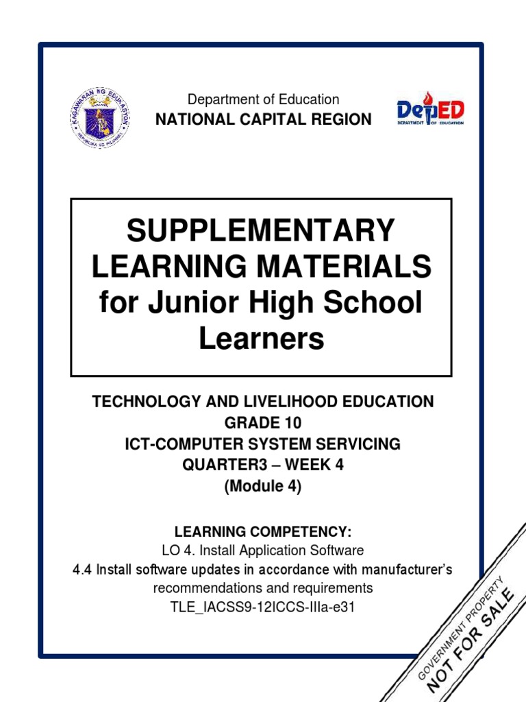 Sdo Navotas Tle10 Css Q3 M4 Installing And Configuring Computer Systems Fva Pdf Software