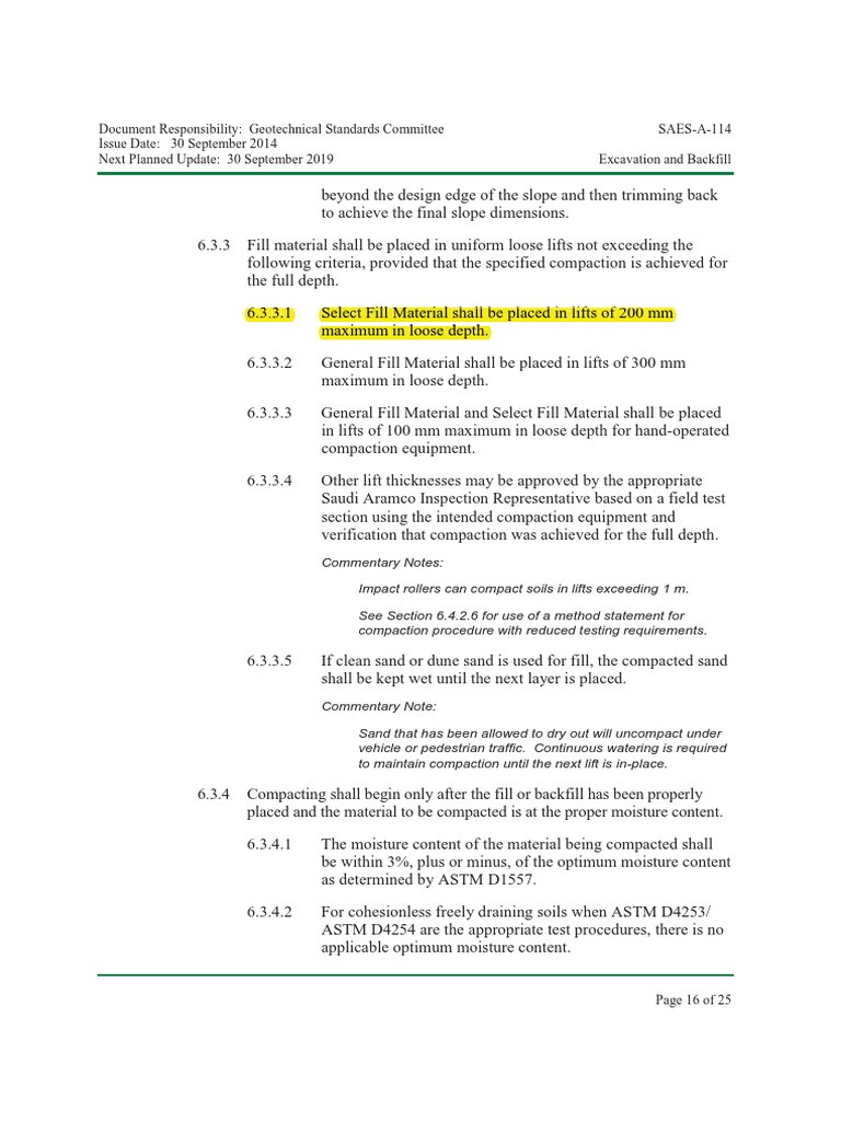 6.3.3.1 Select Fill Material Shall Be Placed in Lifts of 200 MM Maximum ...