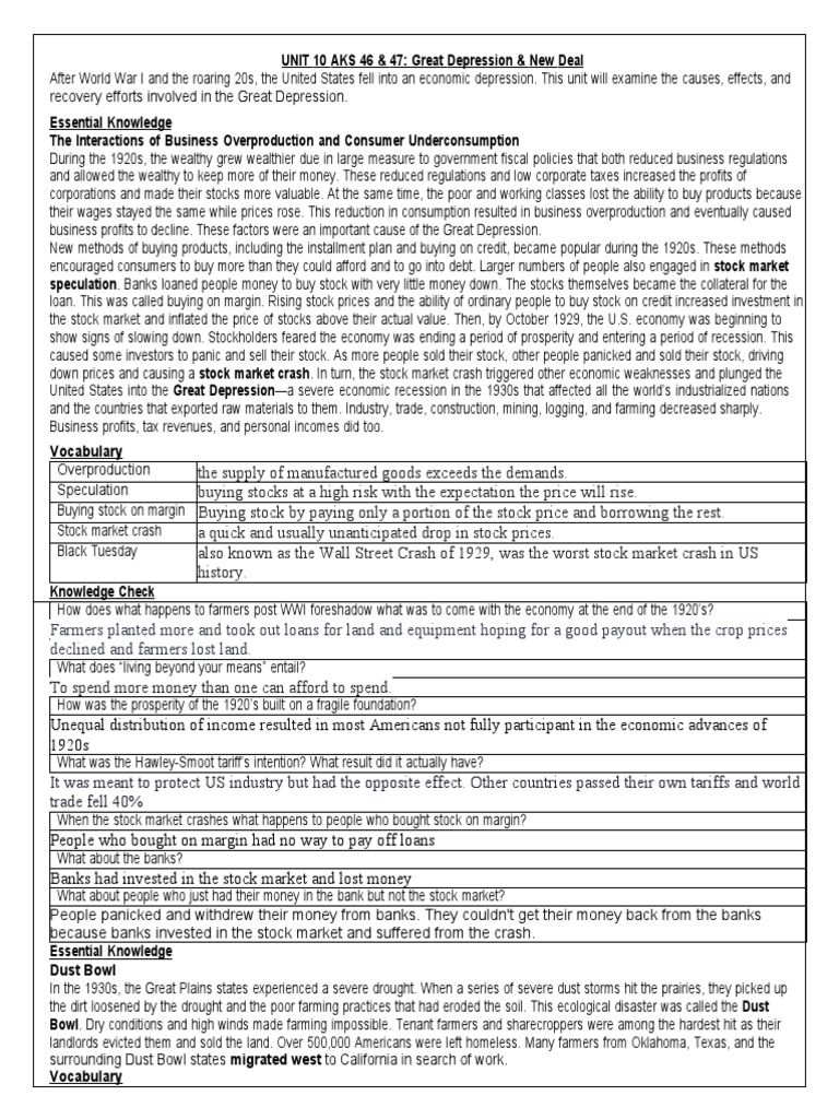 Unit 10 Packet | PDF | New Deal | Great Depression