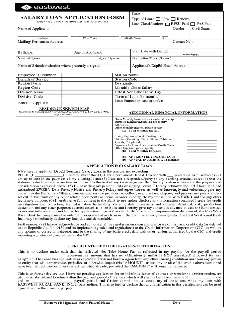 Salary Loan Application Form: Name of Spouse: Age of Spouse: Occupation ...