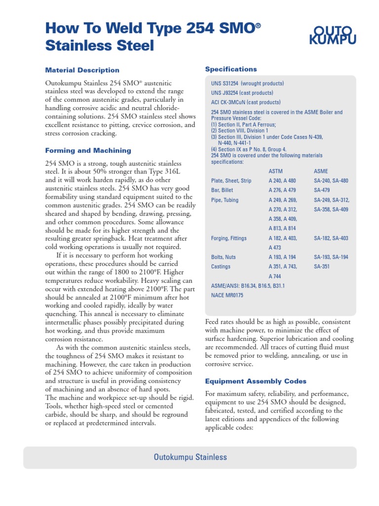 How To Weld 254 SMO | PDF | Welding | Construction