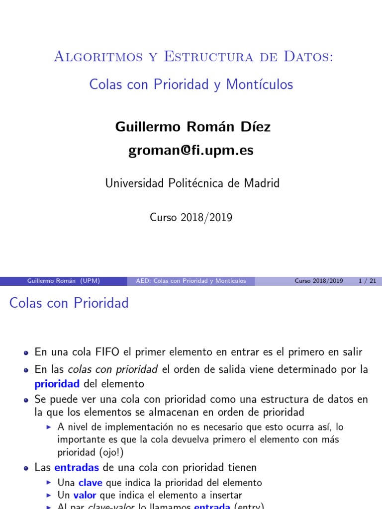 Implementación de colas con prioridad mediante montículos | PDF | Cola ...