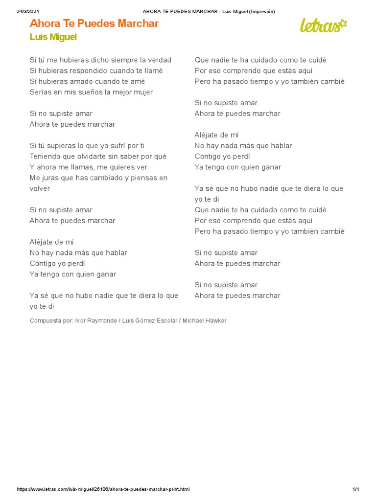 Ahora Te Puedes Marchar - Luis Miguel (Impresión) | PDF