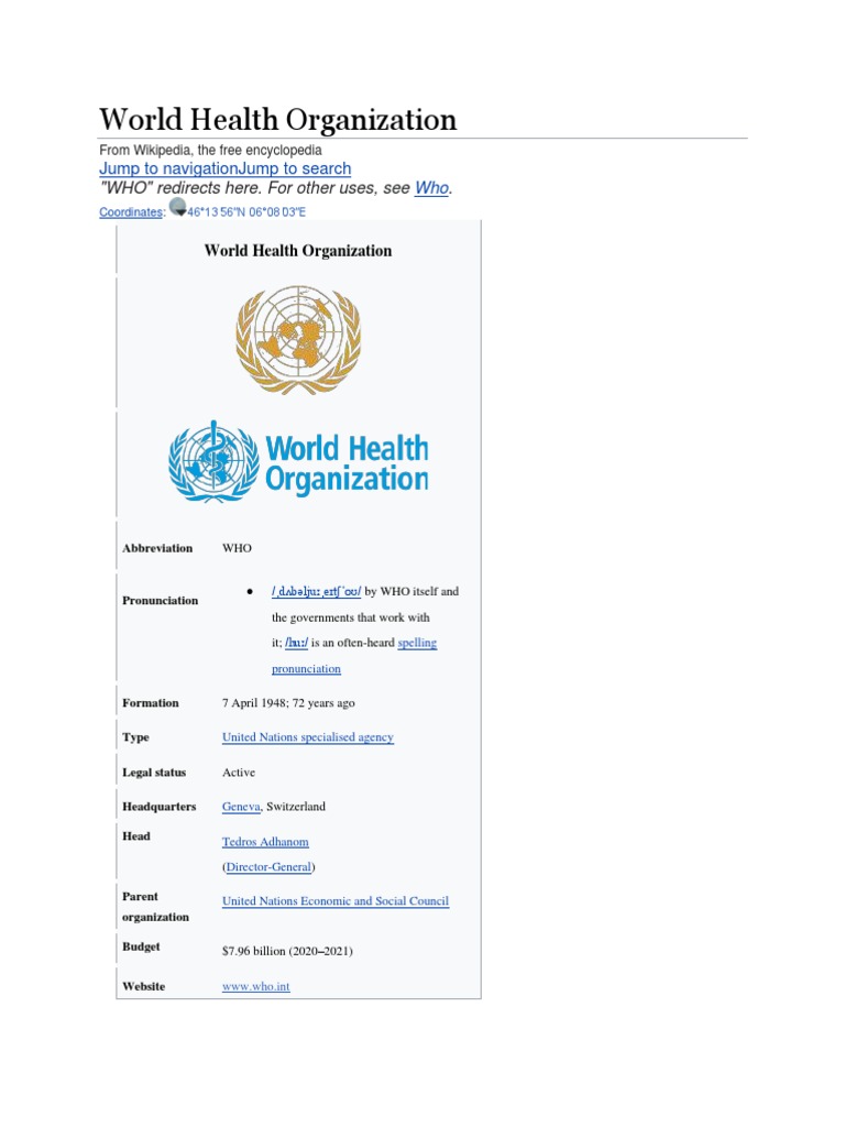 World Health Organization: Jump To Navigationjump To Search | PDF ...