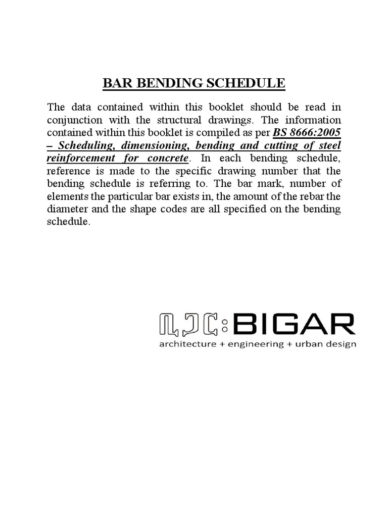BAR BENDING SCHEDULE Cover Page | PDF