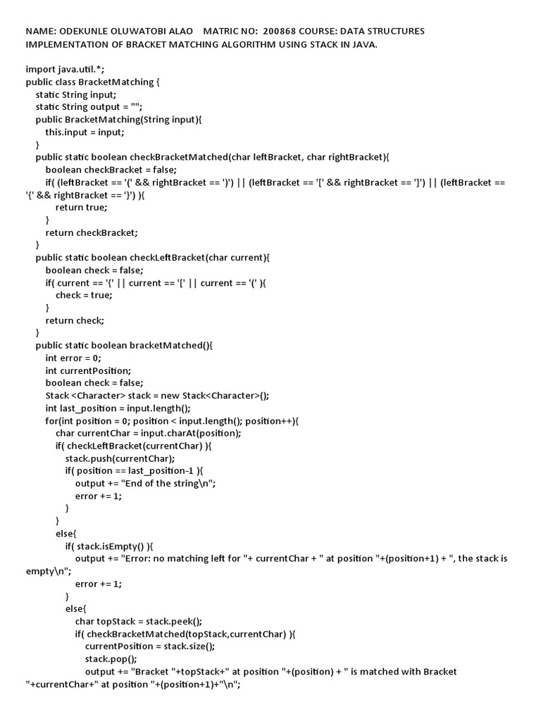 Bracket Matching Assignment | PDF | Boolean Data Type | String ...