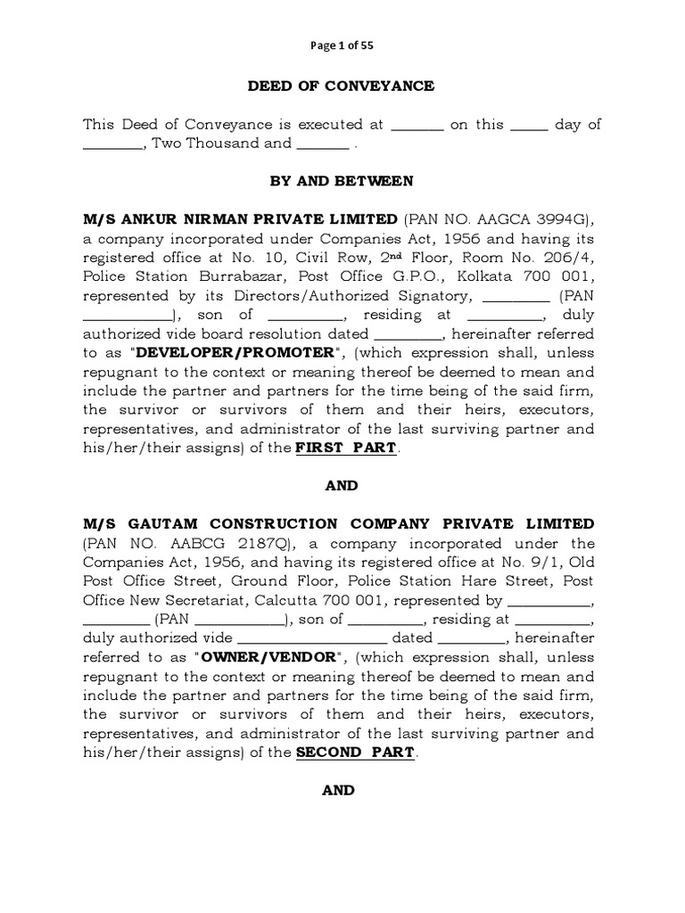 Deed of Conveyance Template Sample | PDF | Conveyancing | Apartment