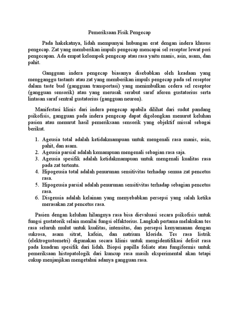 Pemeriksaan Fisik Pengecap | PDF