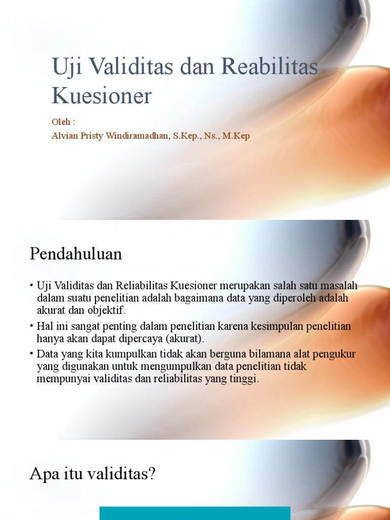 Uji Validitas Dan Reabilitas Kuesioner | PDF