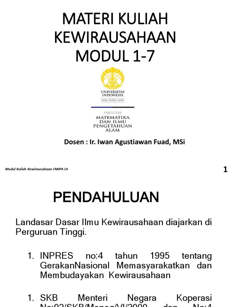 Materi Modul Kuliah Kewirausahaan (1-7) | PDF