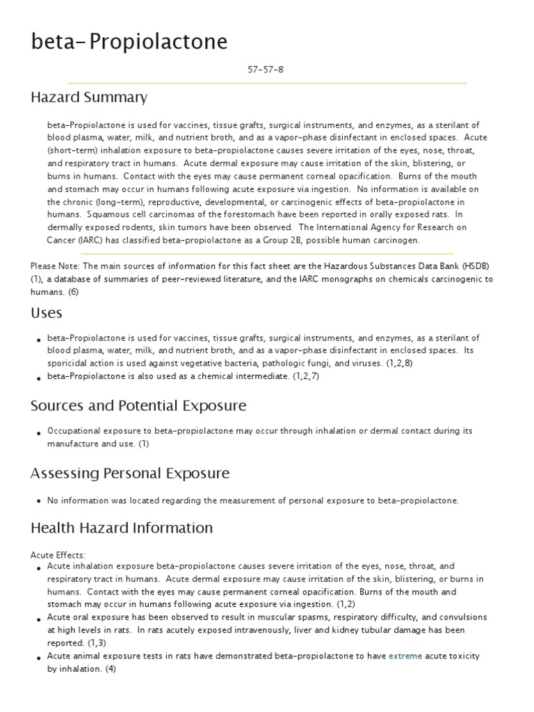 Beta-Propiolactone: Hazard Summary | PDF | Carcinogen | Toxicity