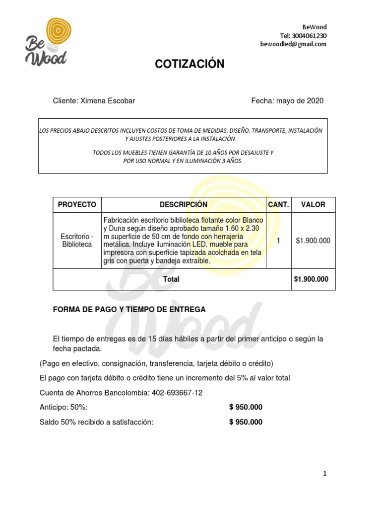 Cotización Ximena Escobar | PDF | Bancario | Servicios financieros