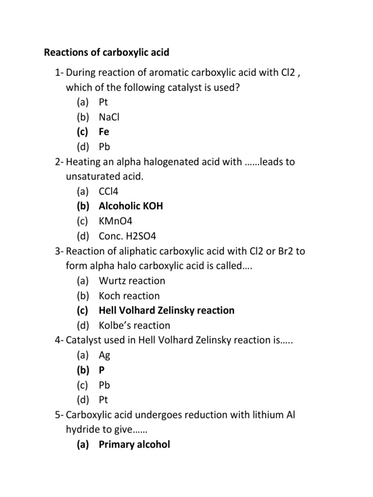Carboxylic Acid Reaction Quiz | PDF | Alcohol | Ester