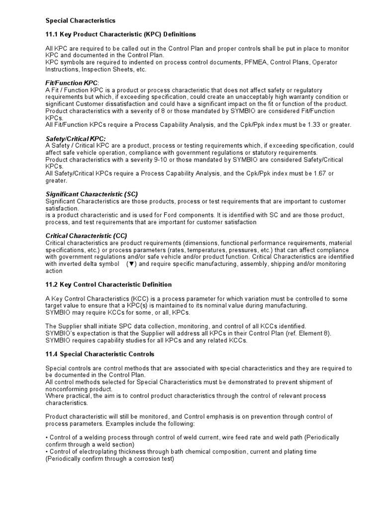 Special Characteristics Definitions | PDF | Statistics | Business Process