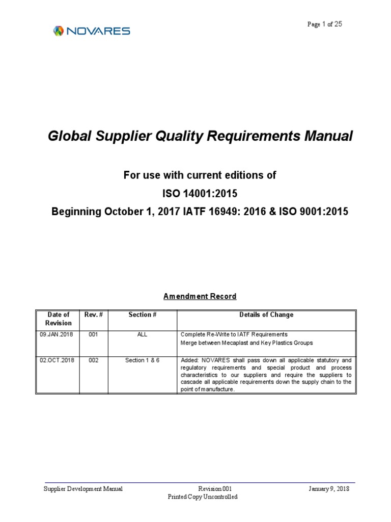 Global Supplier Quality Requirements Manual | PDF | Specification ...