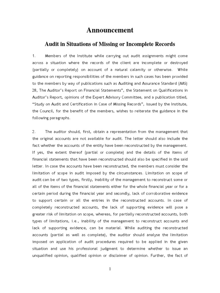 Audit of Incomplete Record | PDF | Financial Audit | Accounting