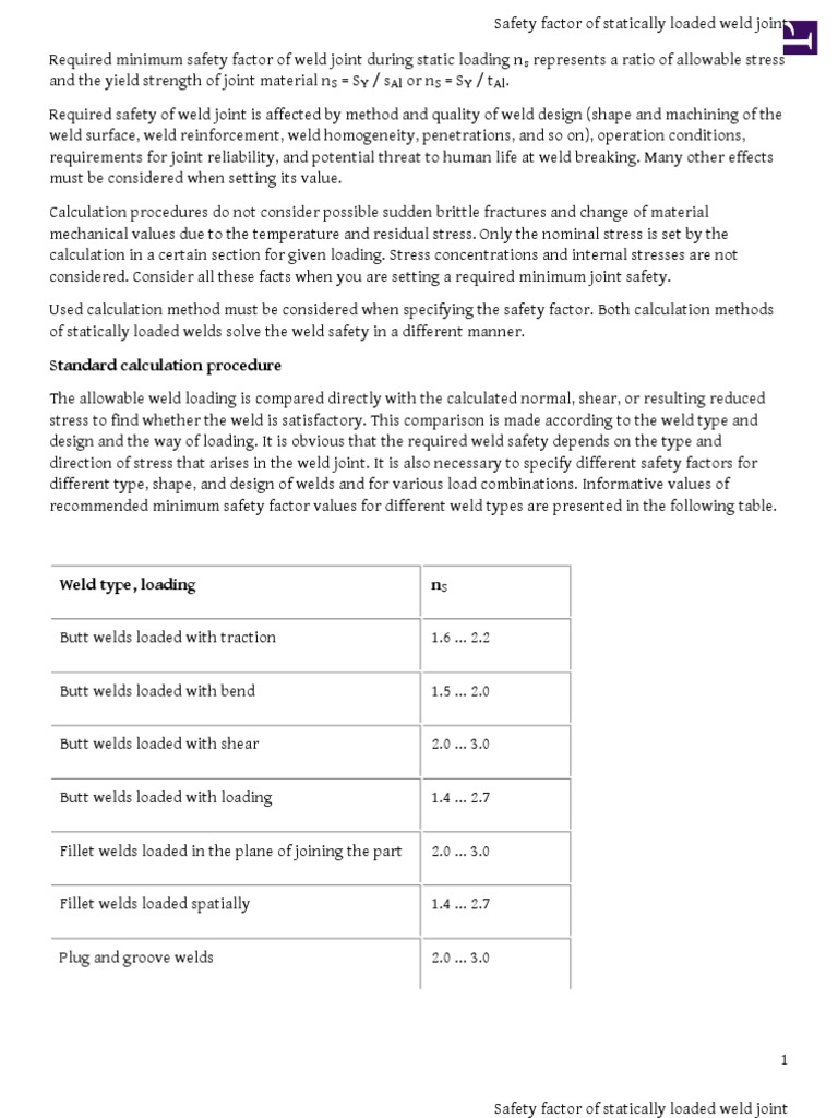 Minimum Safety Factors for Weld Joints | PDF | Welding | Construction