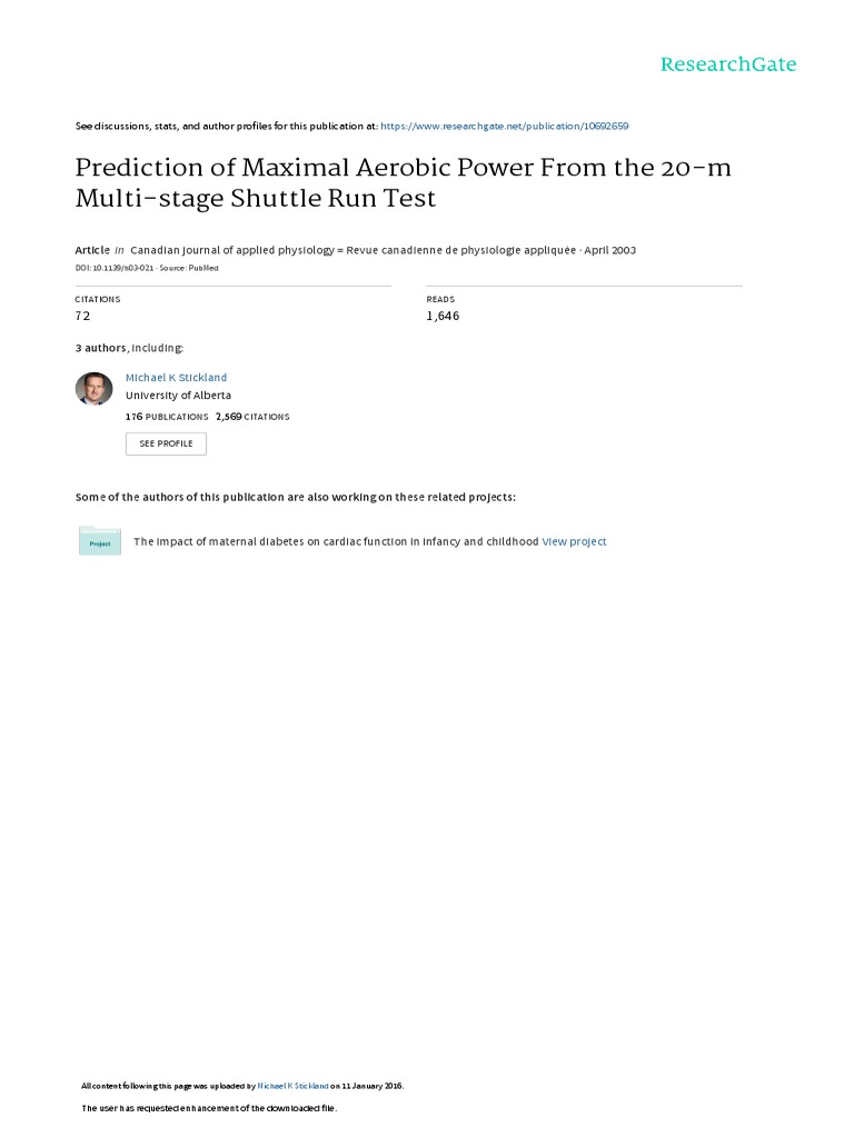 Prediction of Maximal Aerobic Power From The 20-m Multi-Stage Shuttle ...