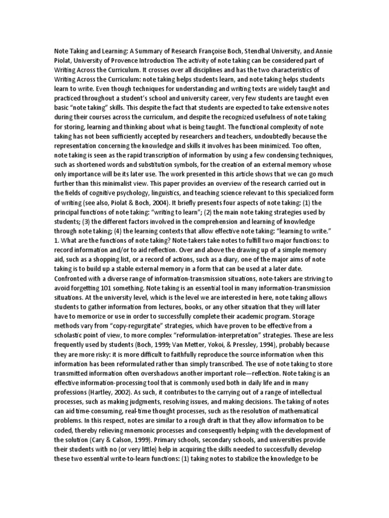 Note Taking and Learning | PDF | Metacognition | Reading Comprehension