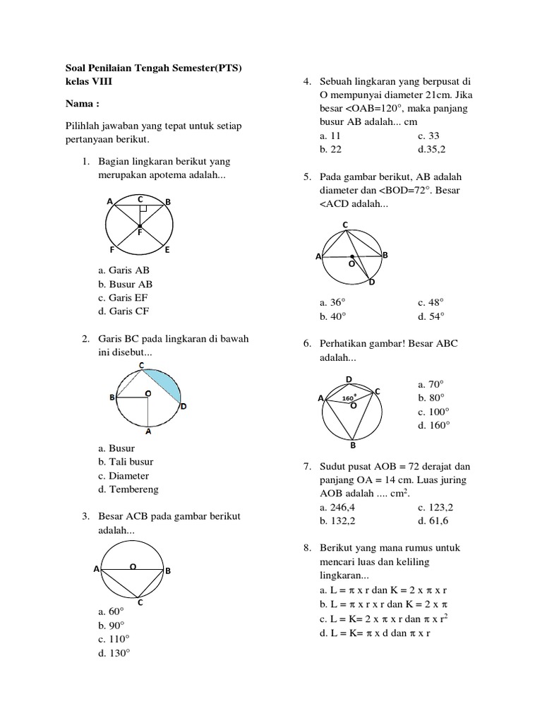 Soal PTS Kelas VIII (Genap) Matematika | PDF