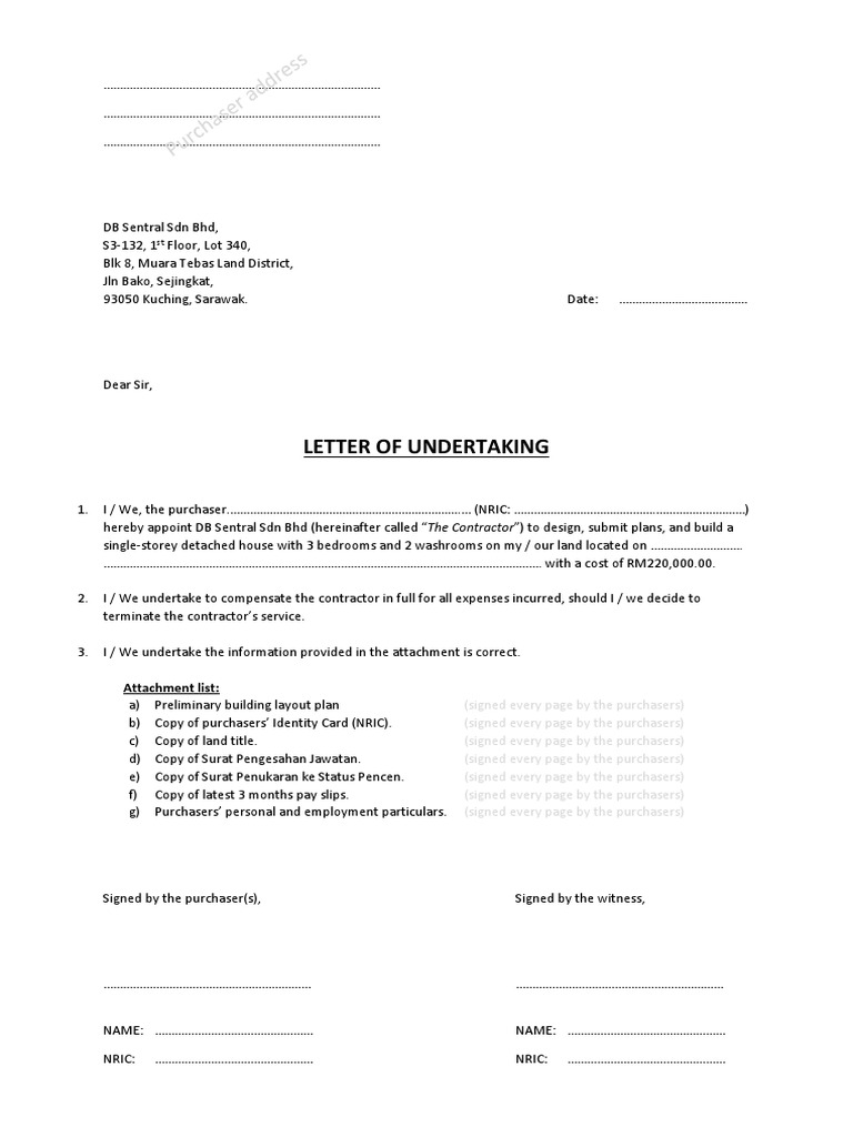 Letter of Undertaking: Attachment List | PDF