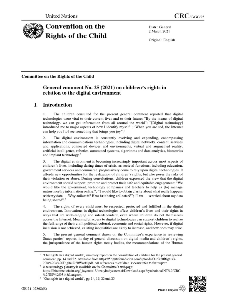 CRC General Comment 25 | PDF