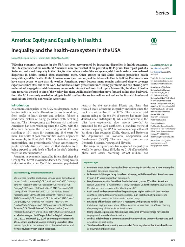 US Equity and Equality in Health | PDF | Health Insurance Coverage In ...