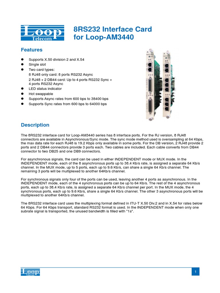 8RS232 Interface Card For Loop-AM3440: Features | PDF | Computer Standards | Telecommunications ...