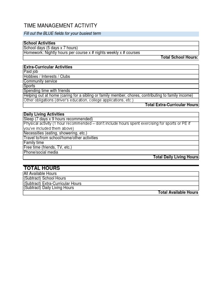 Time Management Excel Sheet | PDF