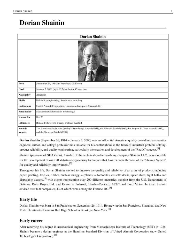 Dorian Shainin's Influential Contributions to Quality Engineering | PDF
