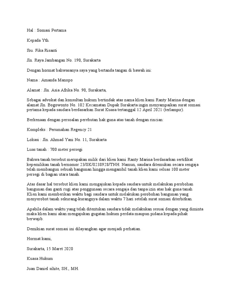 Contoh Somasi 2 PMH | PDF