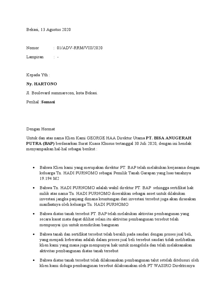 Contoh Somasi 3 PMH | PDF