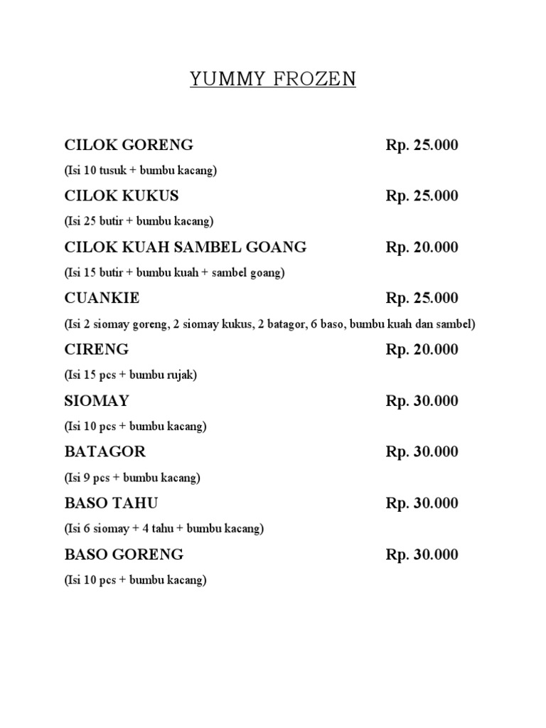 Menu Frozen Food Variasi Cilok dan Siomay | PDF