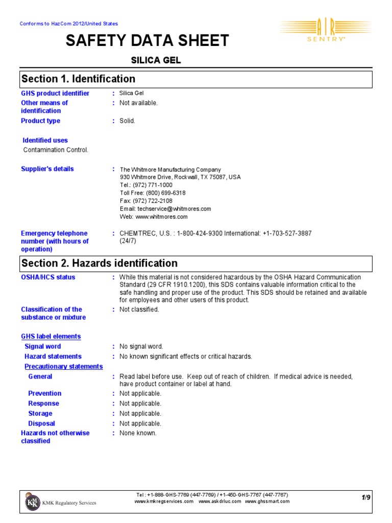 Silica Gel Safety Data Sheet | PDF | Firefighting | Waste Management