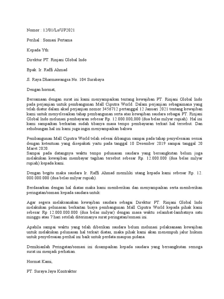 Contoh Somasi 2 | PDF