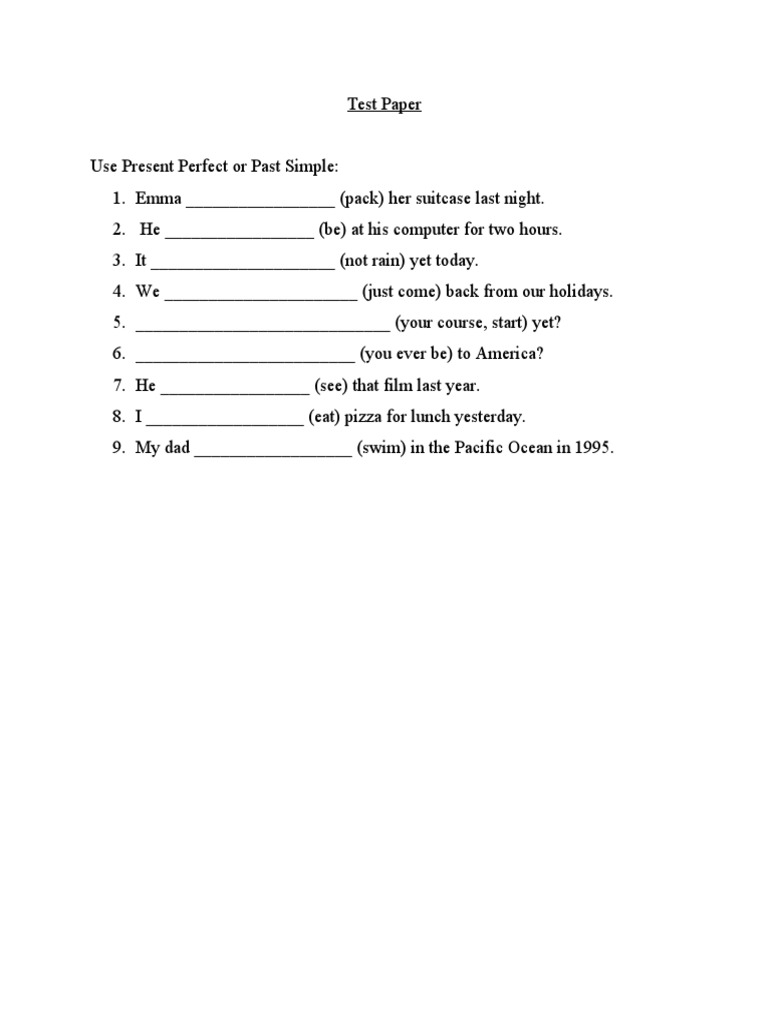 Test Paper, Present Perfect and Past Simple | PDF