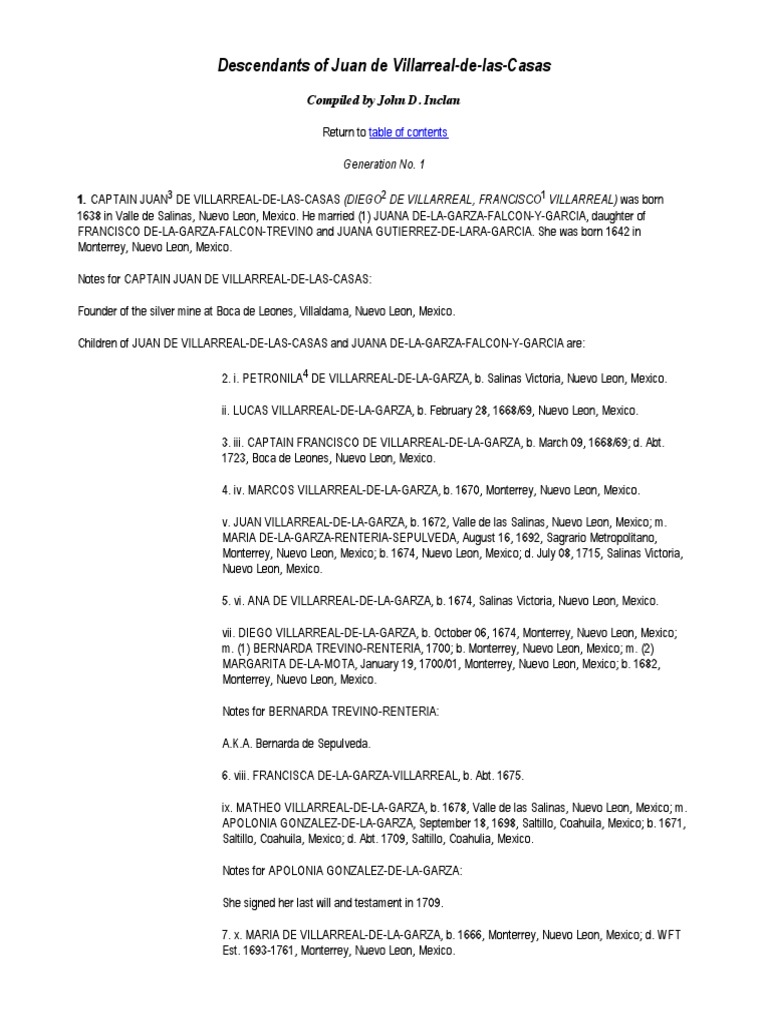 Descendants of Juan de Villarreal | PDF