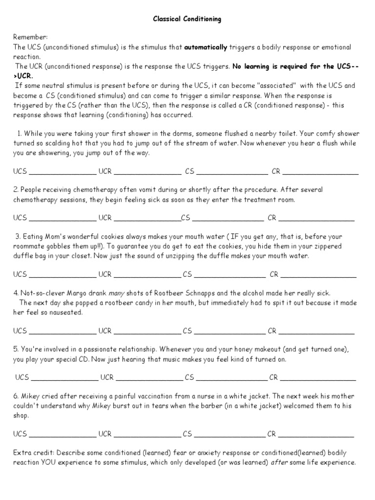 Classical Conditioning Activity | PDF | Classical Conditioning ...