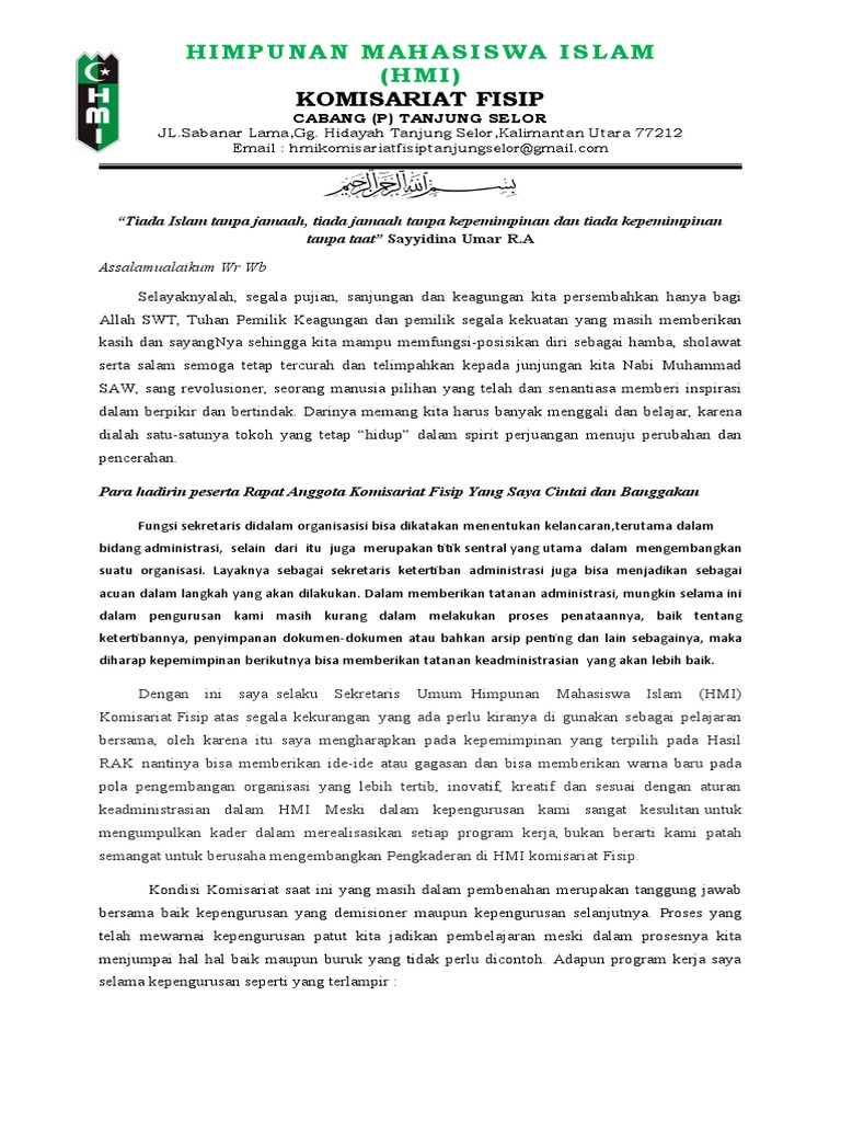 Laporan Rapat HMI FISIP Tanjung Selor | PDF