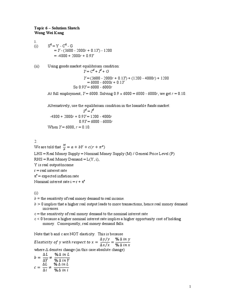 EC2102 Topic 6 - Solution Sketch | PDF | Demand For Money | Economic ...